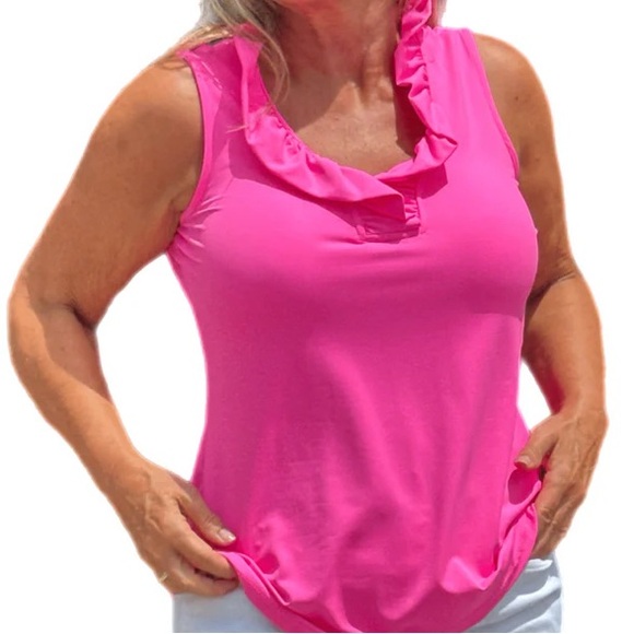 Lulu-B | Tops | Lulub Vibrant Pink Ruffle Tank Topm Pink Upf 5 Nylon ...